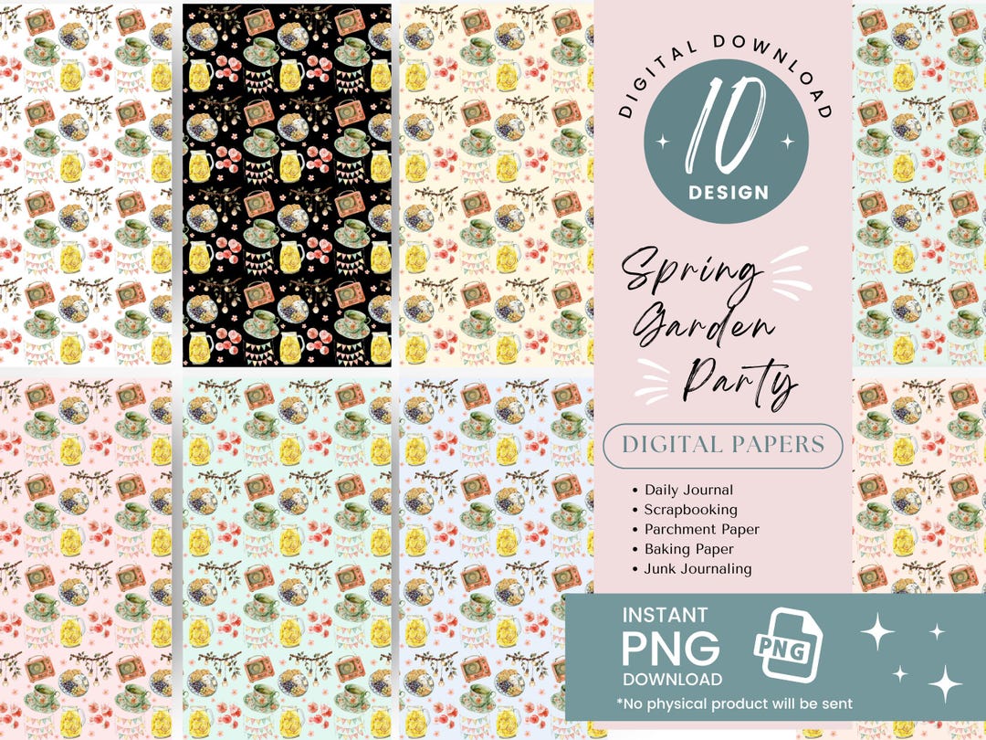10 Spring Garden Party Digital Papers, Parchment Paper, Baking Paper ...
