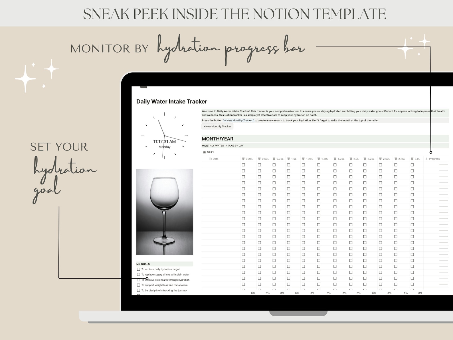 Notion Daily Water Intake Tracker | Digital Hydration Log | Stay ...