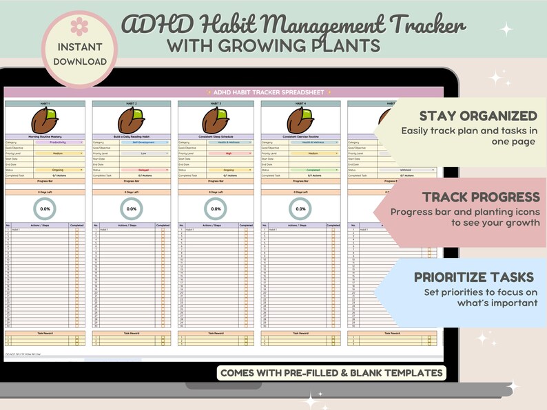 ADHD Habit Tracker | Task Tracker Spreadsheet | Task Management | Task ...