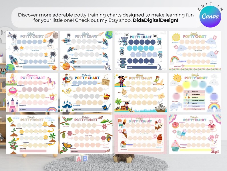 Editable Potty Training Chart | Printable Potty Reward & Sticker Chart ...