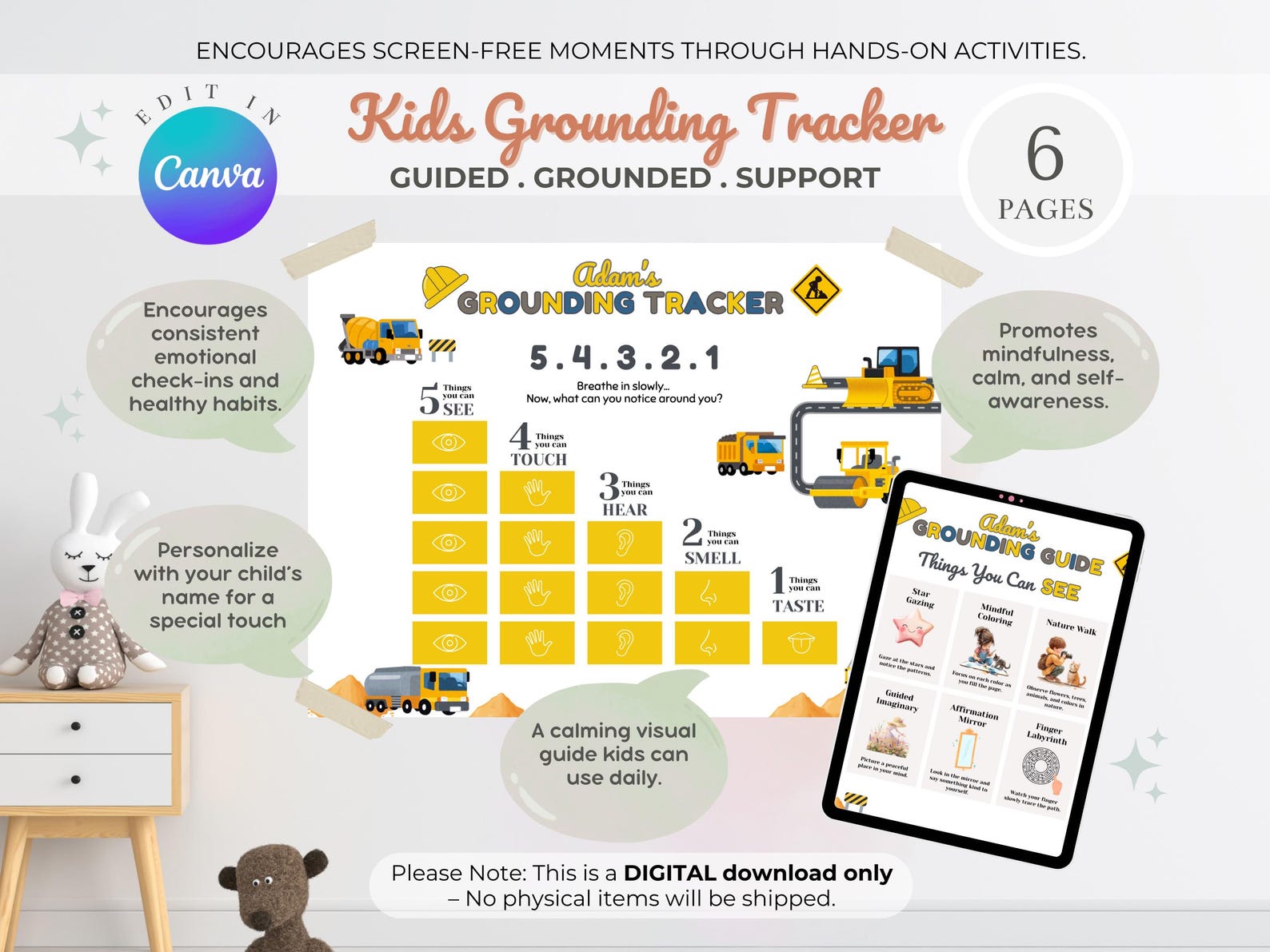 Kids Grounding Technique Tracker: Calming Coping Skills (printable ...