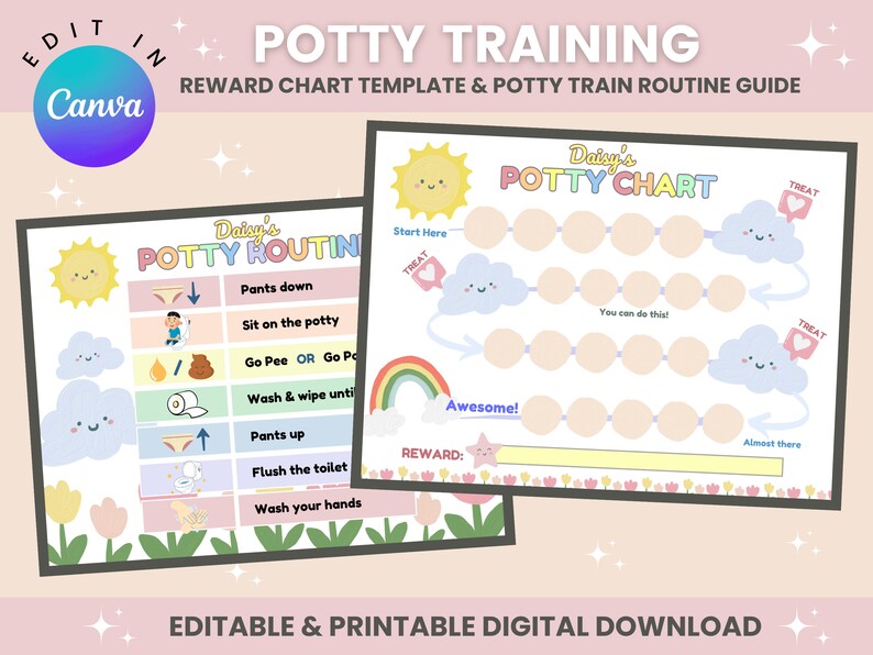 Editable Potty Training Chart | Printable Potty Reward & Sticker Chart ...