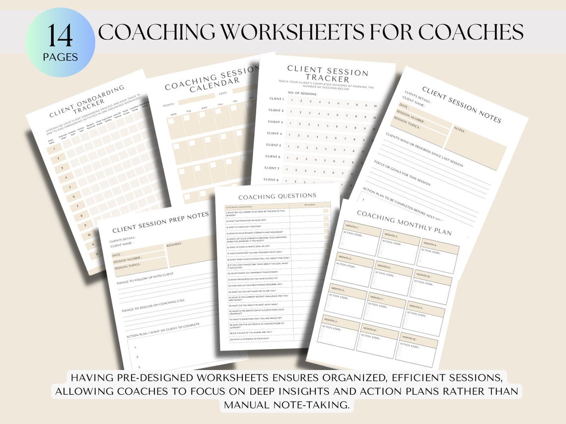 Coaching Worksheets for Coaching Business | Client Session Tracker ...