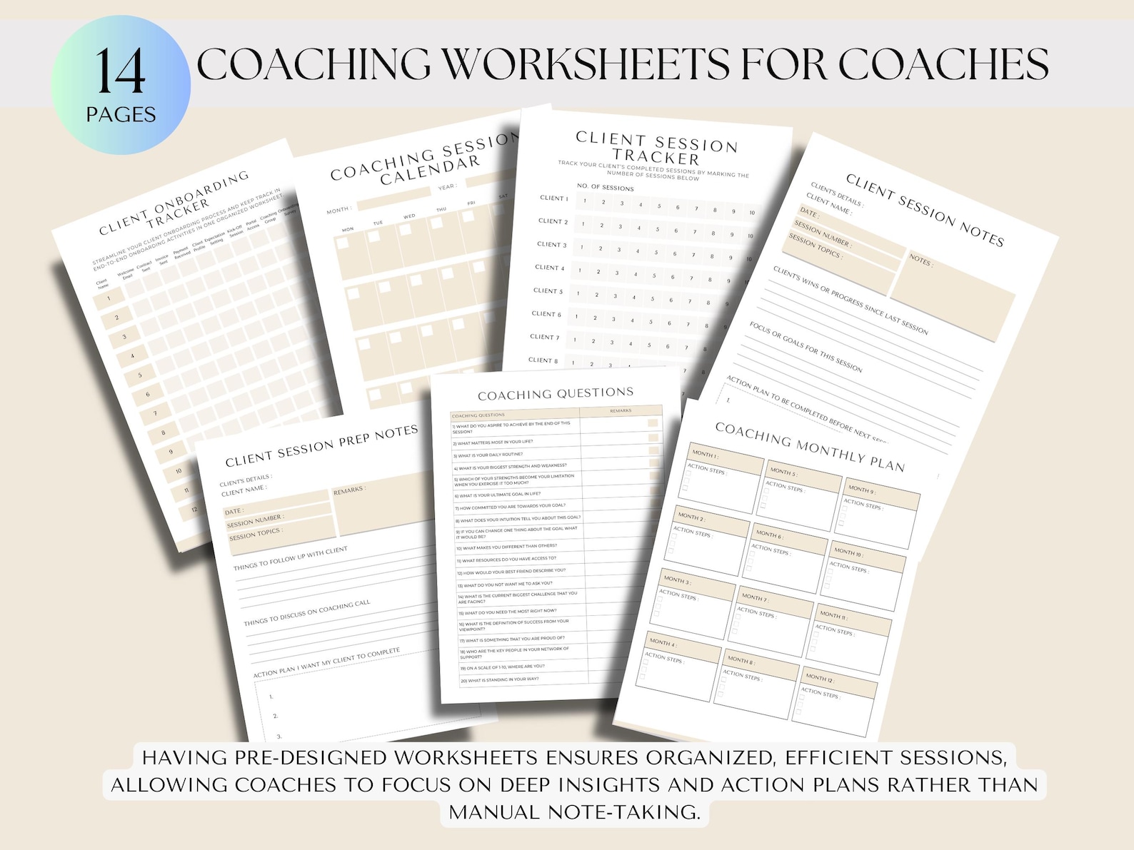Coaching Worksheets for Coaching Business | Client Session Tracker ...