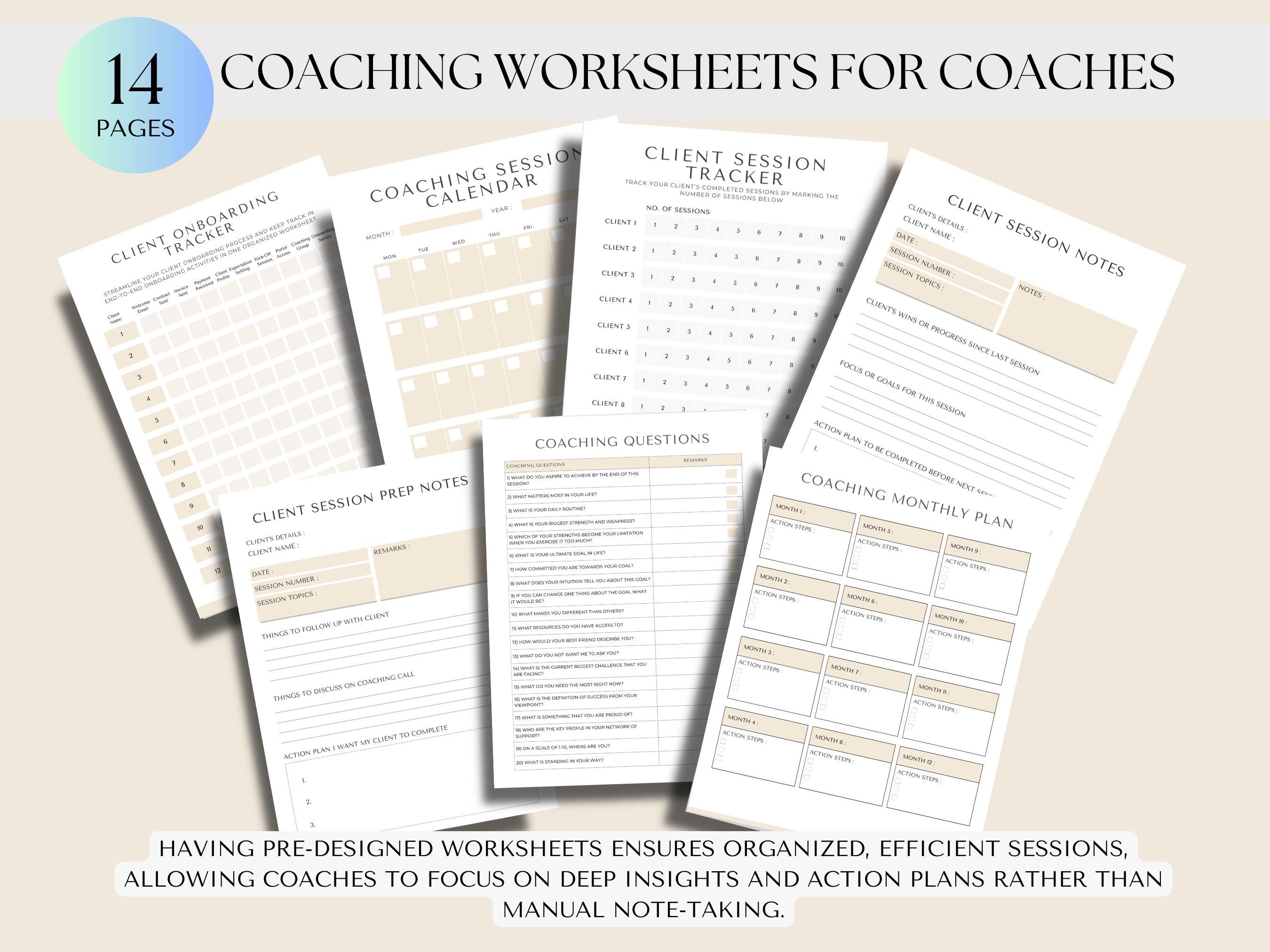 Coaching Worksheets for Coaching Business | Client Session Tracker ...