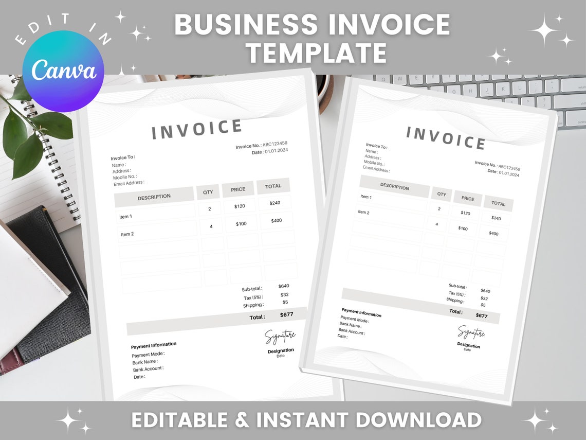 Editable Invoice Template | Business Receipt | Simple Invoice ...