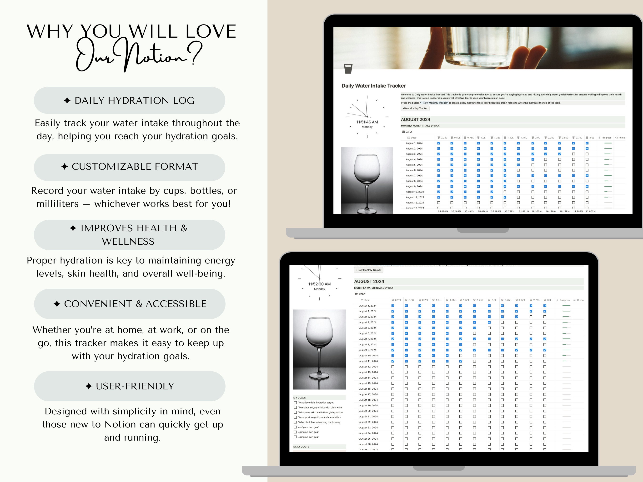 Notion Daily Water Intake Tracker | Digital Hydration Log | Stay ...