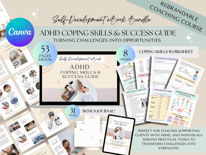 ADHD Coping Skills & Success Strategies Coaching Course Adult ADHD Support ADHD Bundle Worksheet ...