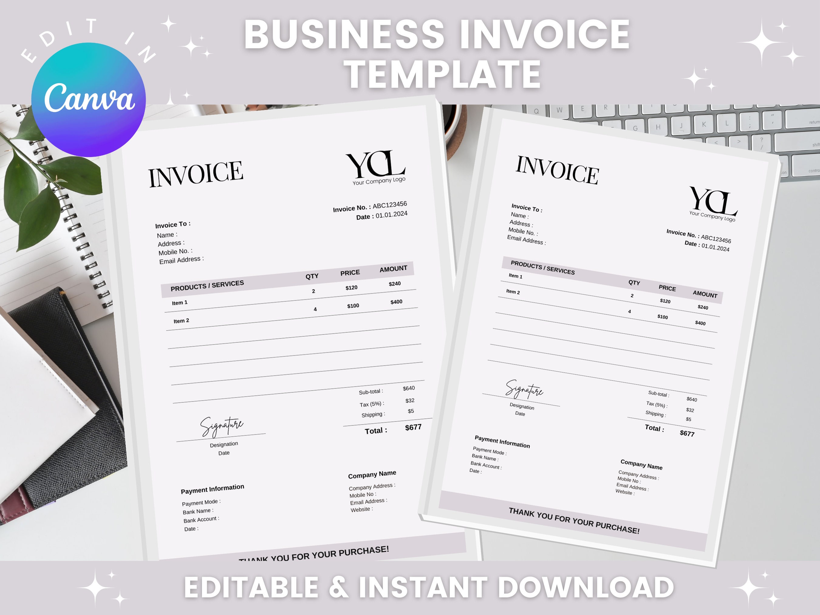 Editable Invoice Template | Business Receipt | Simple Invoice ...