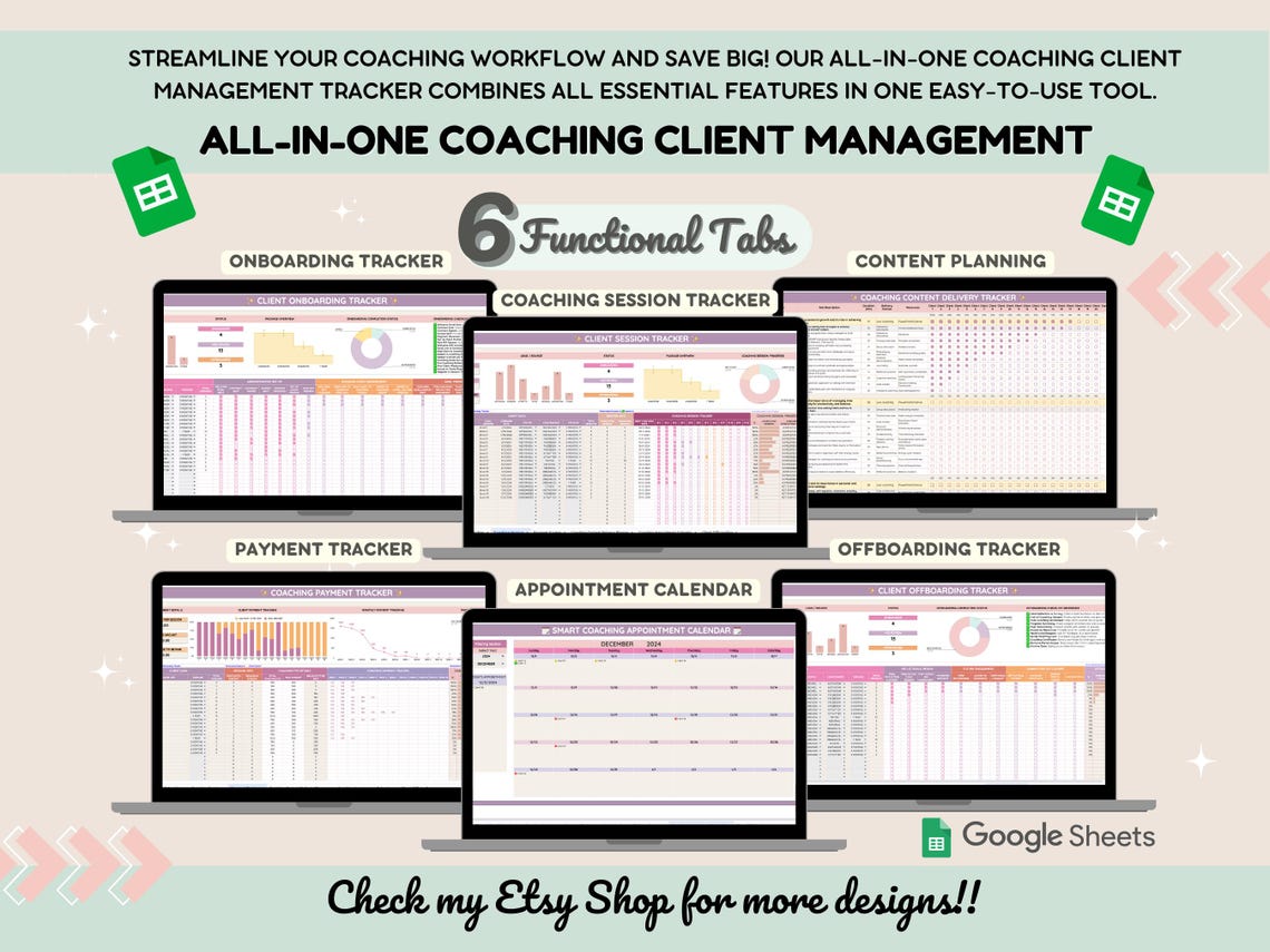 Coaching Tracker Smart Calendar | Client Onboarding Checklist | Client ...