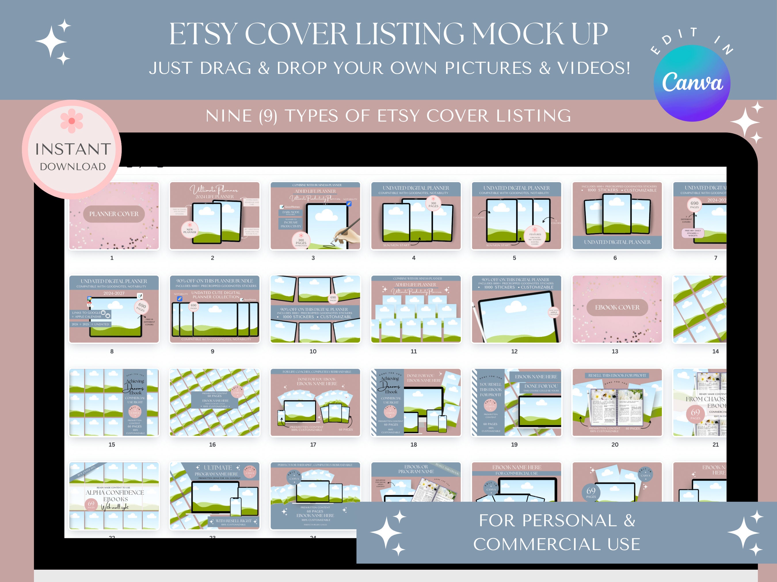 100+ Ultimate Etsy Cover Listing Mockup Bundle | Canva Templates for ...