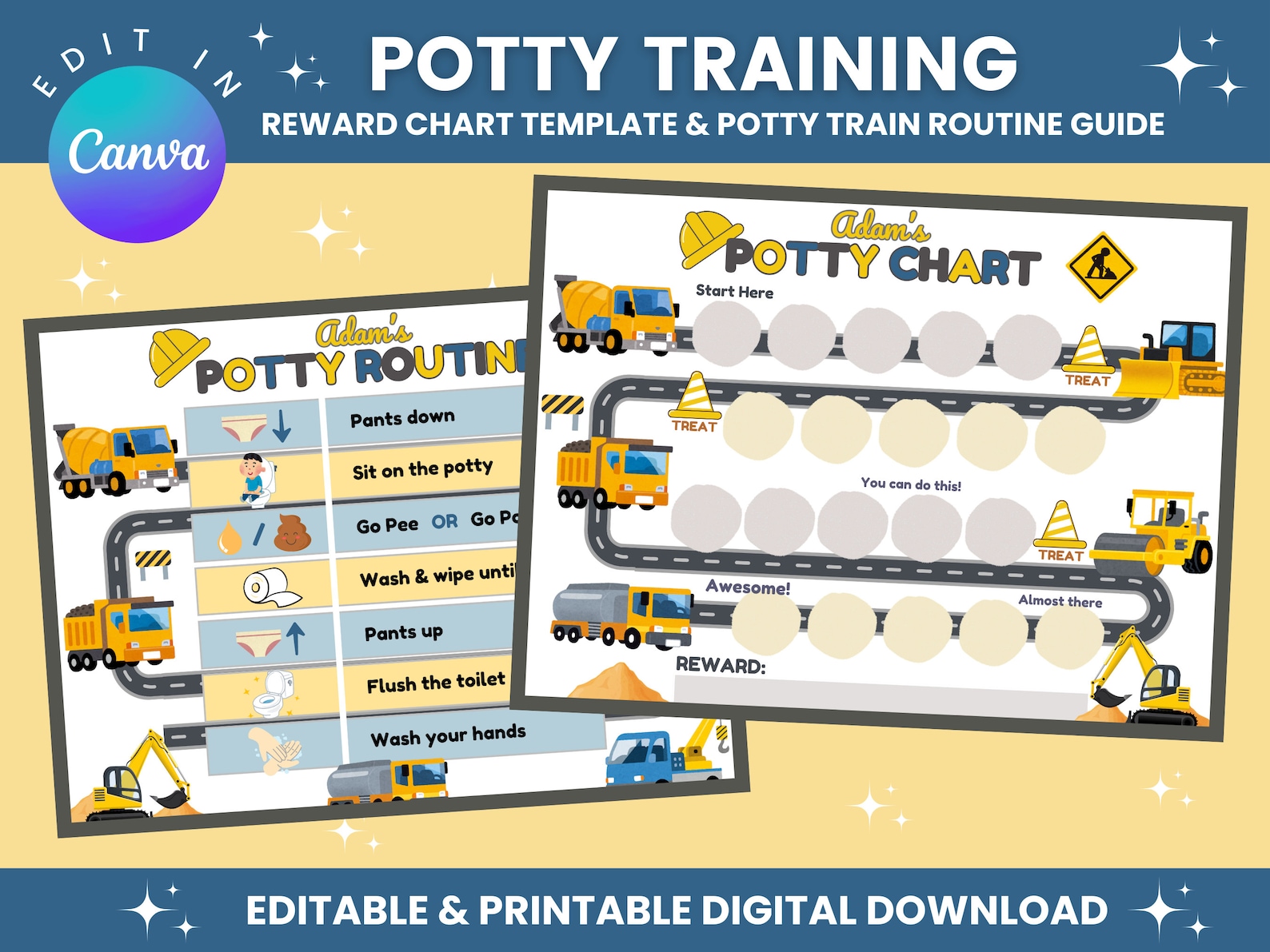 Editable Potty Training Chart | Printable Potty Chart | Toilet Training ...