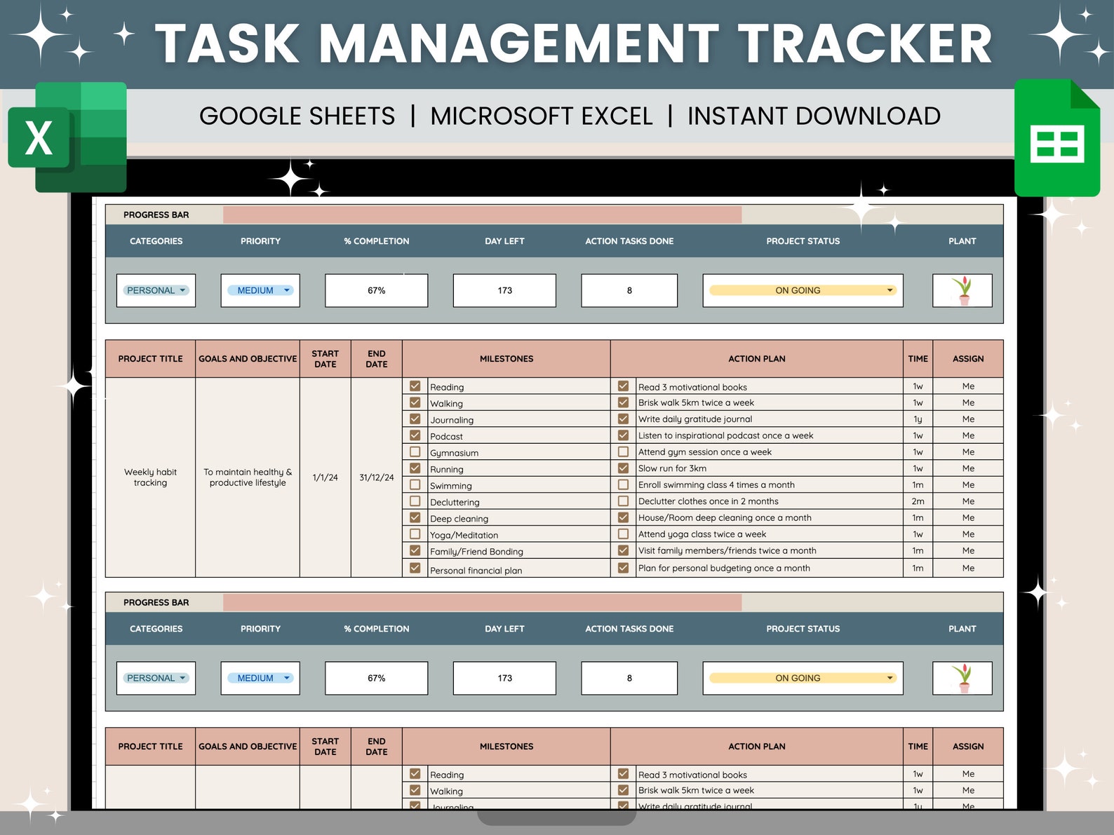 Task Management Tracker Spreadsheet,task Tracker,task Planning,task ...