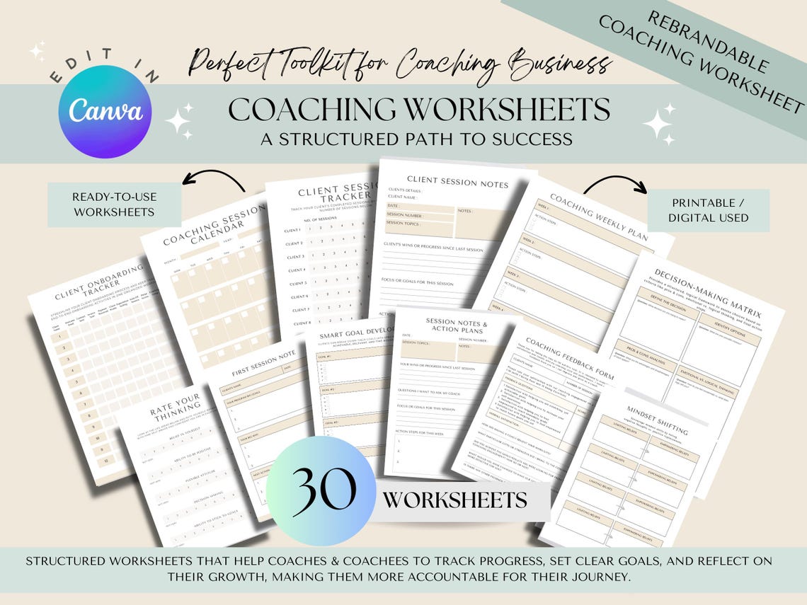 Coaching Worksheets for Coaching Business | Client Session Tracker ...