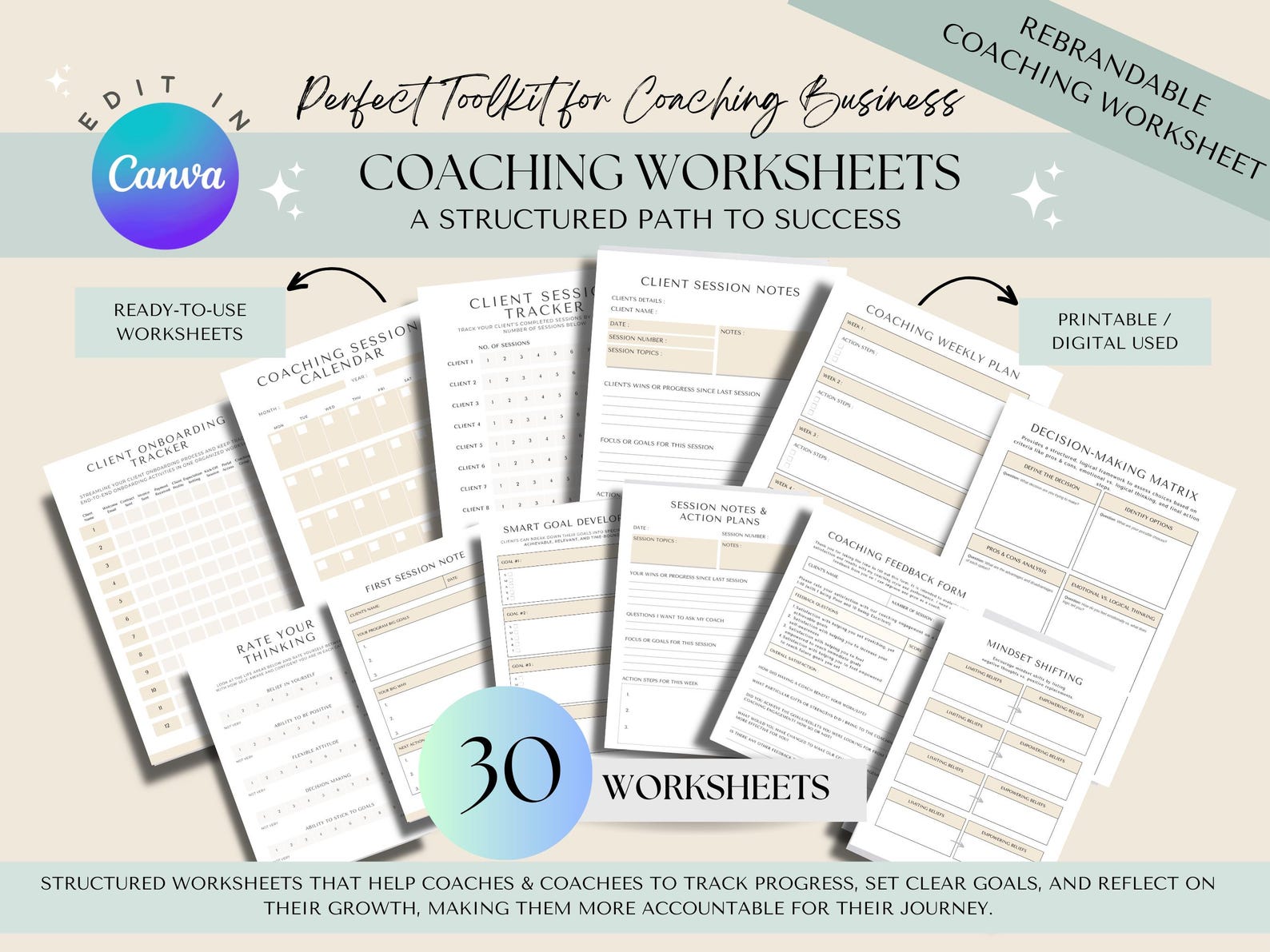 Coaching Worksheets for Coaching Business | Client Session Tracker ...