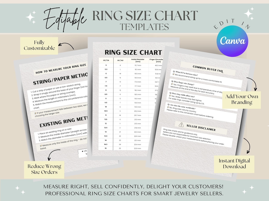 Editable Ring Size Chart Template | Printable Ring Sizer | Ring ...
