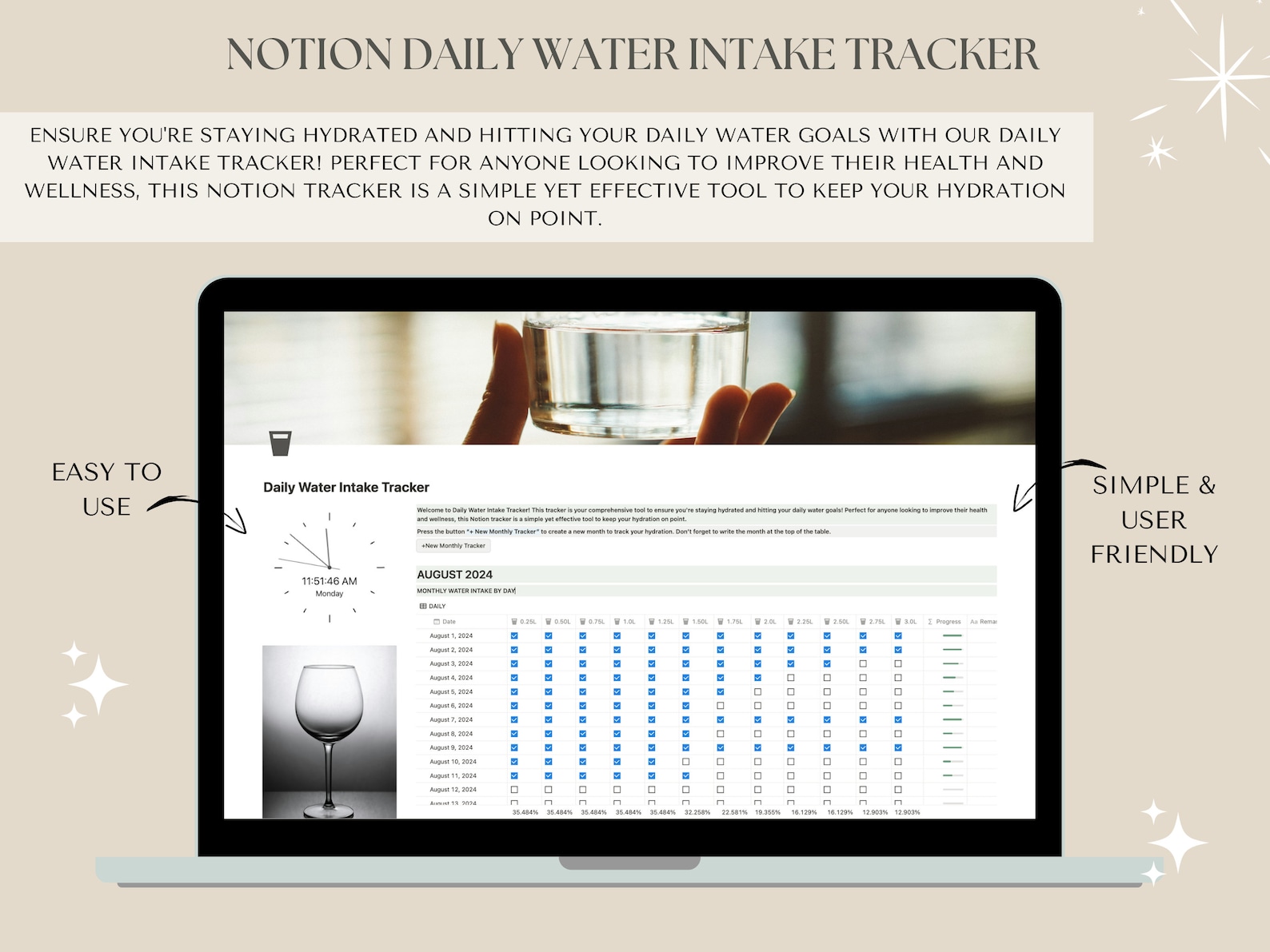 Notion Daily Water Intake Tracker | Digital Hydration Log | Stay ...