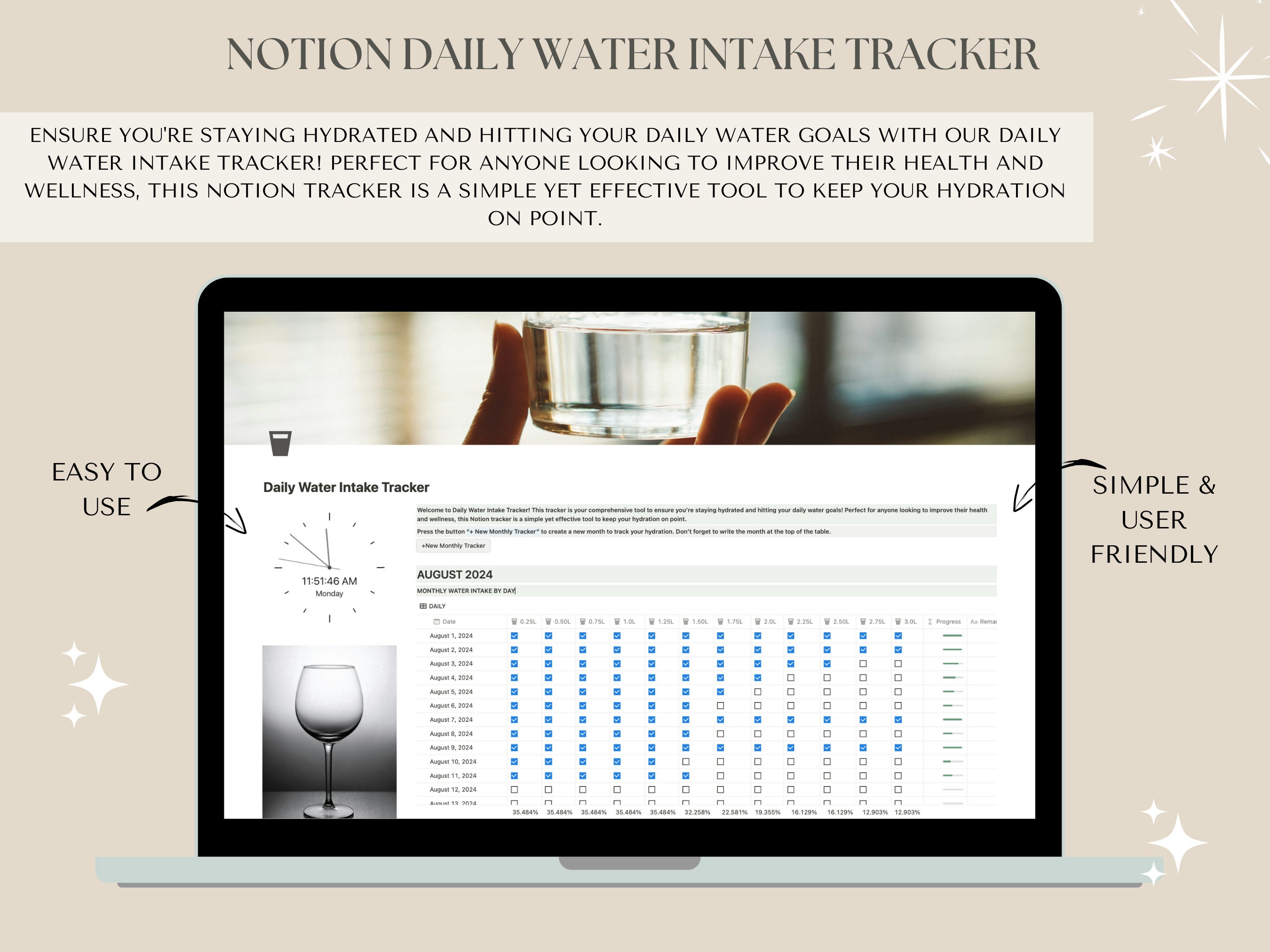Notion Daily Water Intake Tracker | Digital Hydration Log | Stay ...