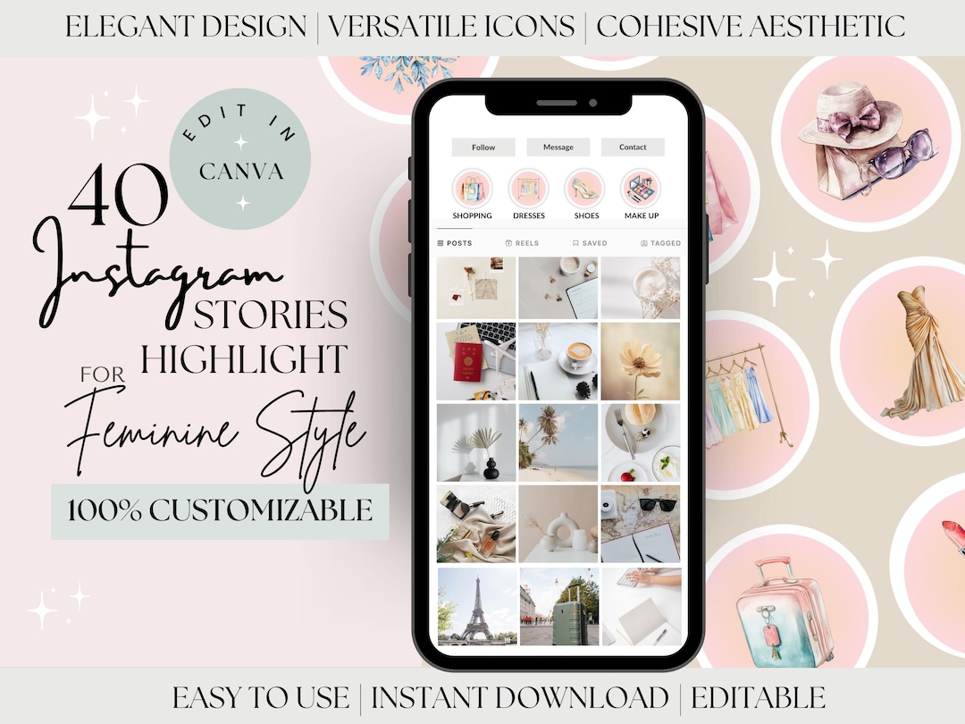 40 Instagram Highlight Covers, Feminine Style Social Media Daily Life ...