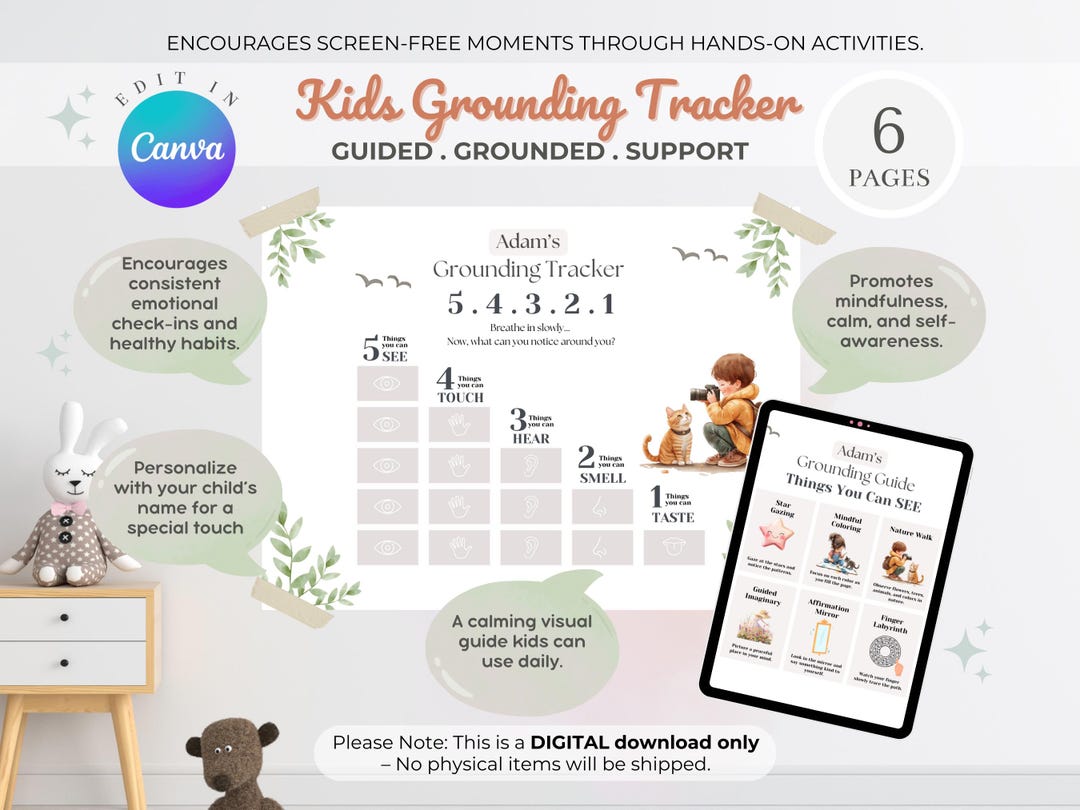 5 4 3 2 1 Grounding Technique Tracker for Kids | Grounding Exercise ...