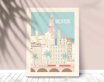 Affiche Menton, poster ville de france, poster Menton, affiche ville de ...