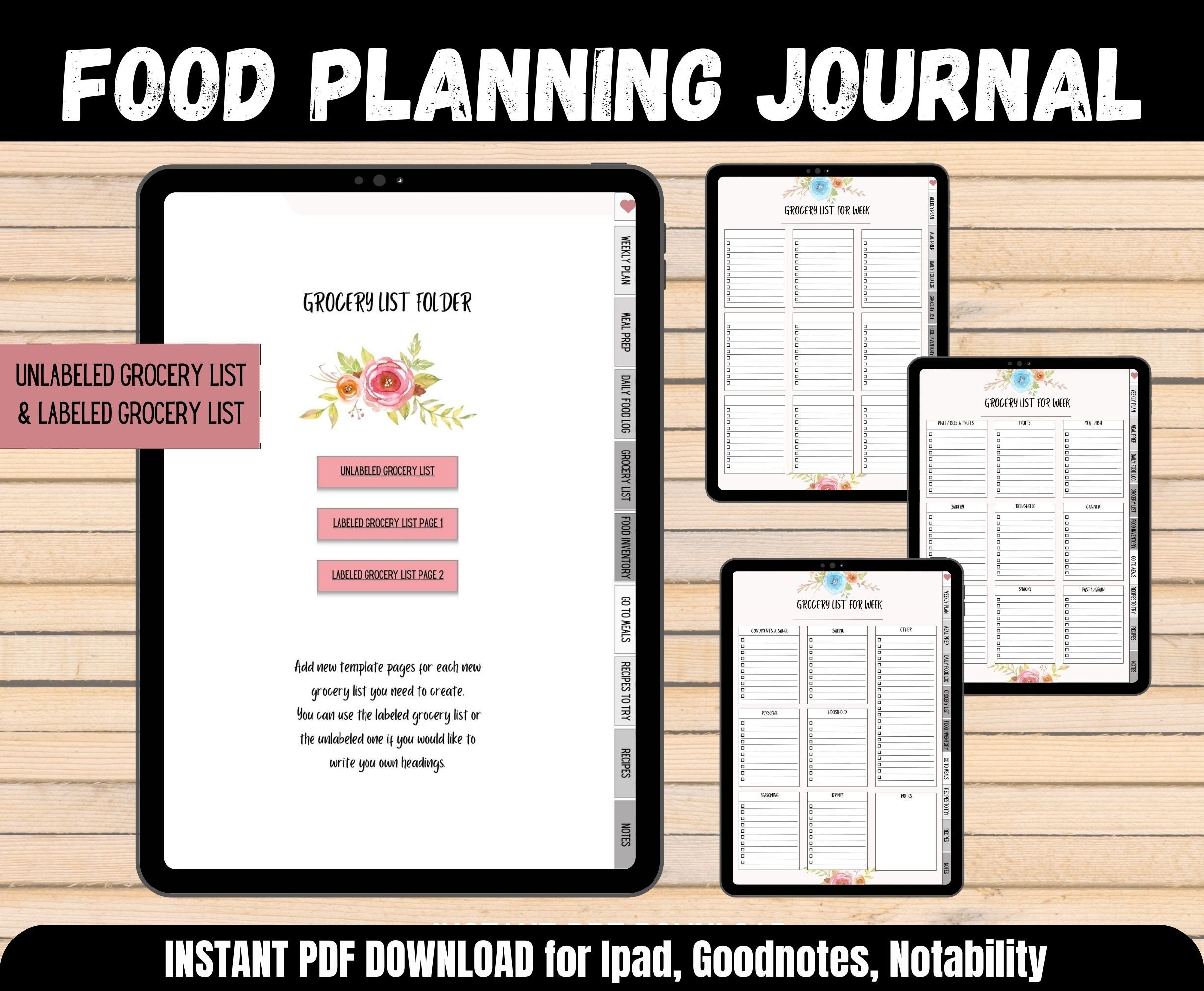 Weekly Meal Planning Journal Printables Food Diary Planner - Etsy