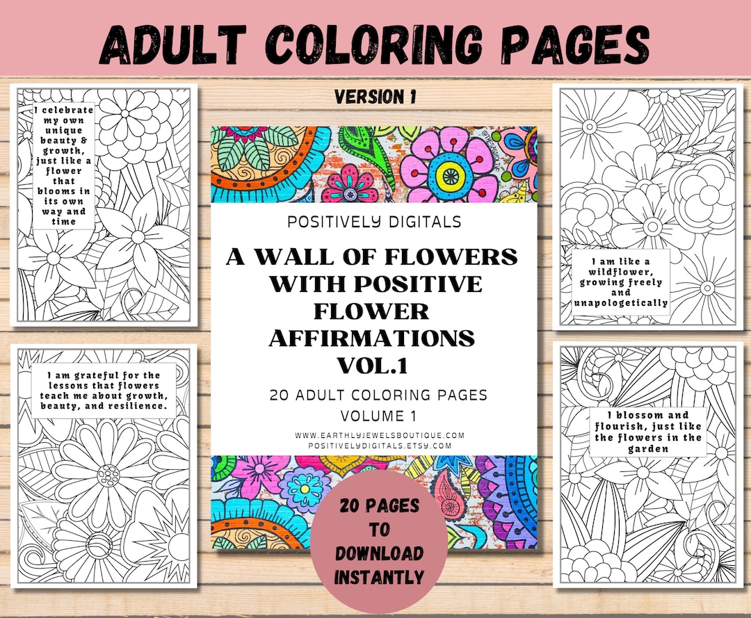Beautiful Adult Floral Coloring Pages With Positive Affirmations About ...