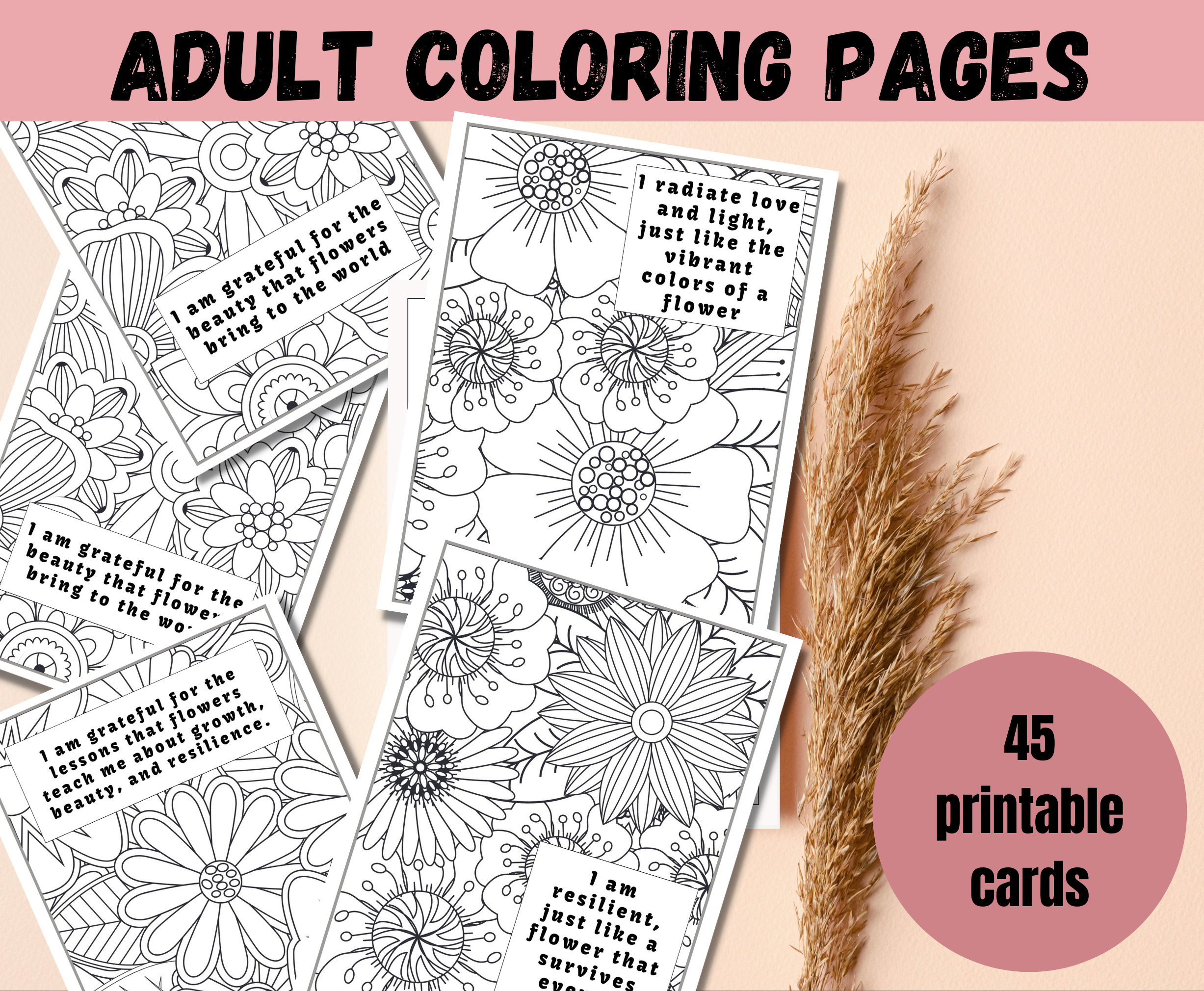 Beautiful Adult Floral Coloring Pages With Positive Affirmations About ...