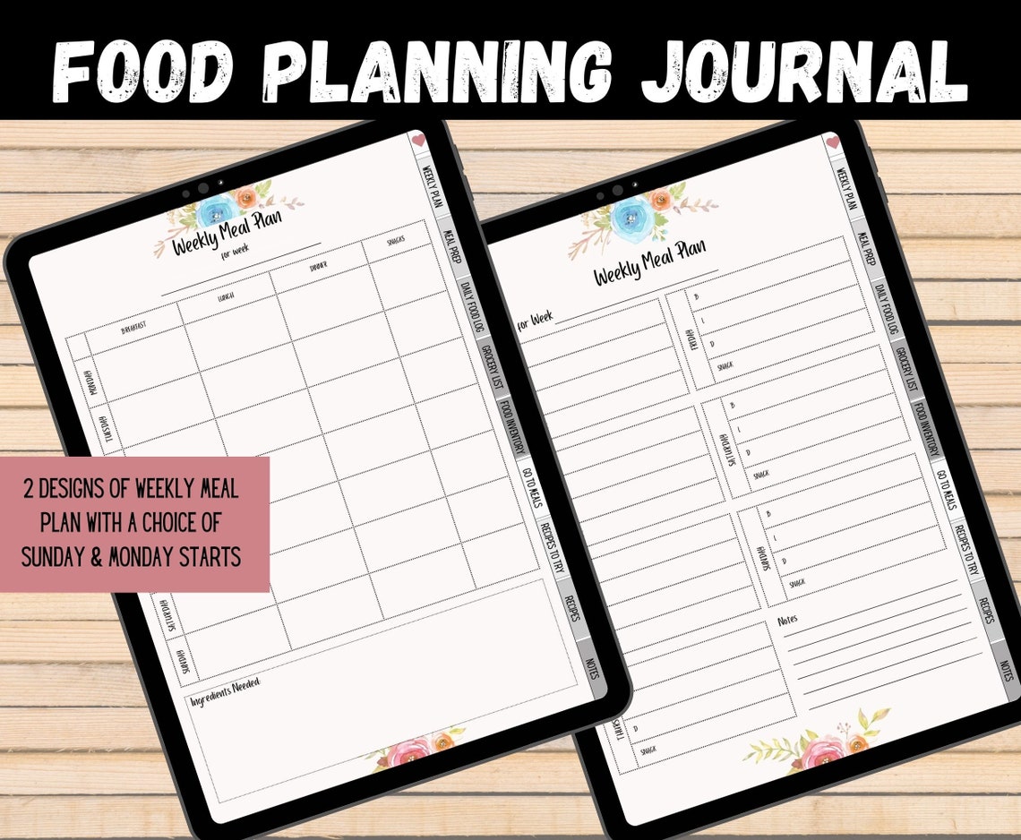 Weekly Meal Planning Journal Printables Food Diary Planner - Etsy