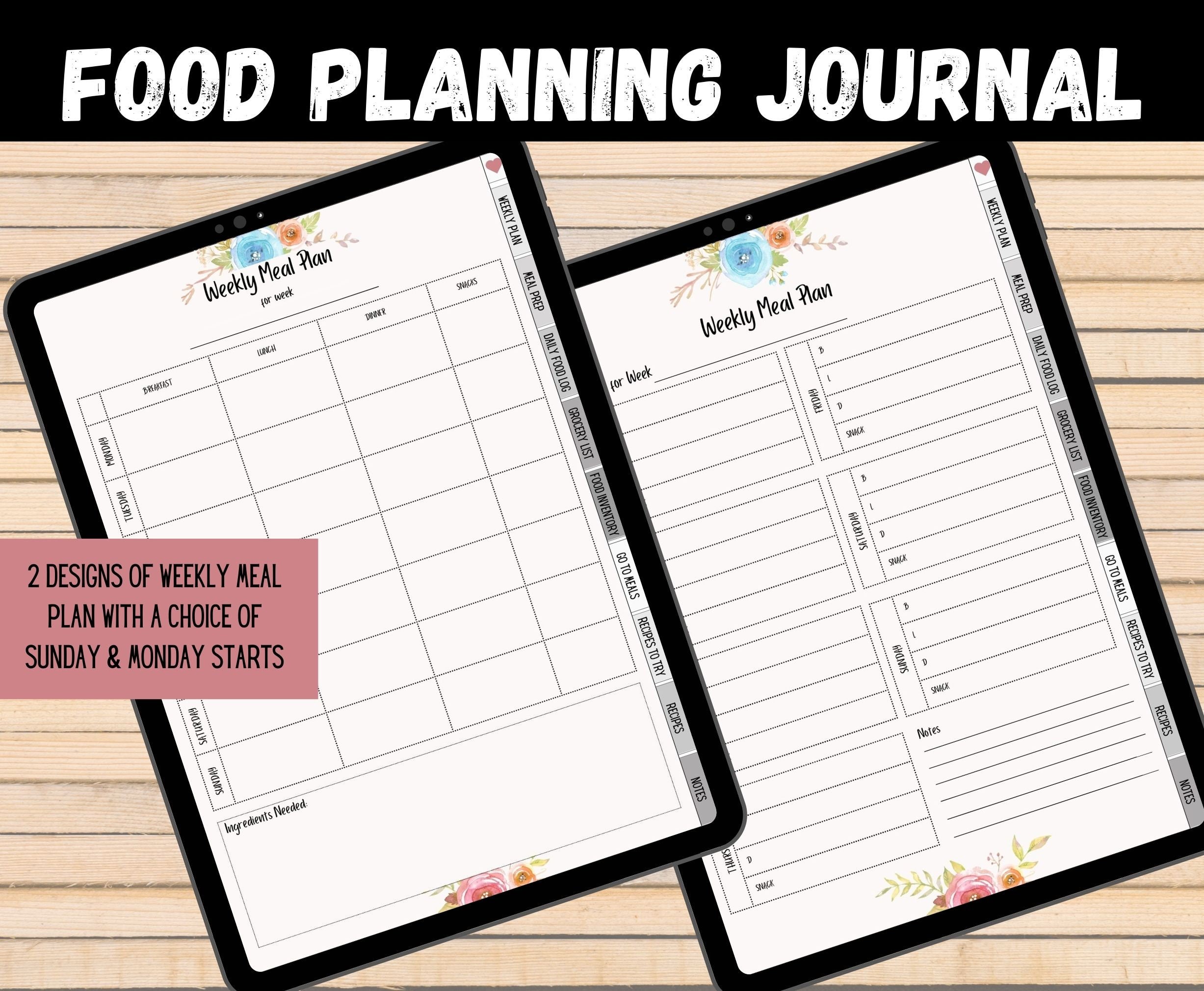 Weekly Meal Planning Journal Printables Food Diary Planner - Etsy