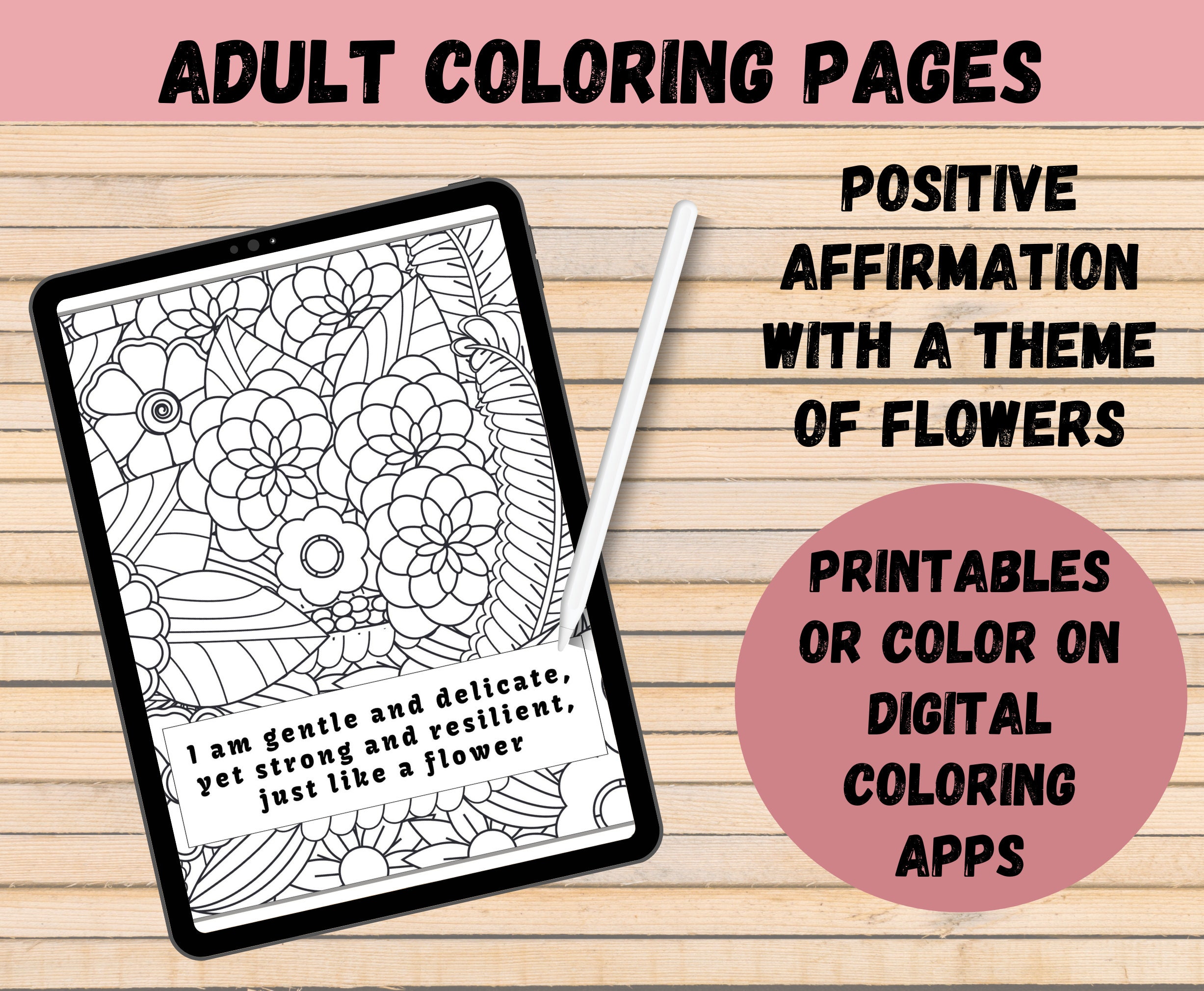Beautiful Adult Floral Coloring Pages With Positive Affirmations About ...
