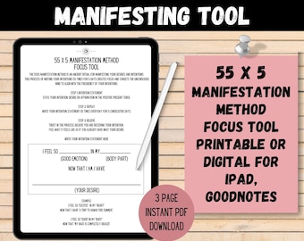 55x5 Manifestation Method, Law of Attraction Planner Worksheet, Digital ...