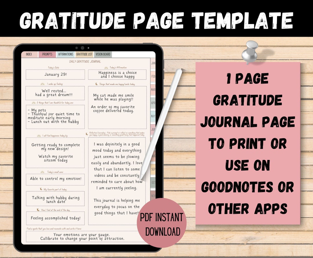 Daily Gratitude Journal, Digital Journal Page, Gratitude Journal ...