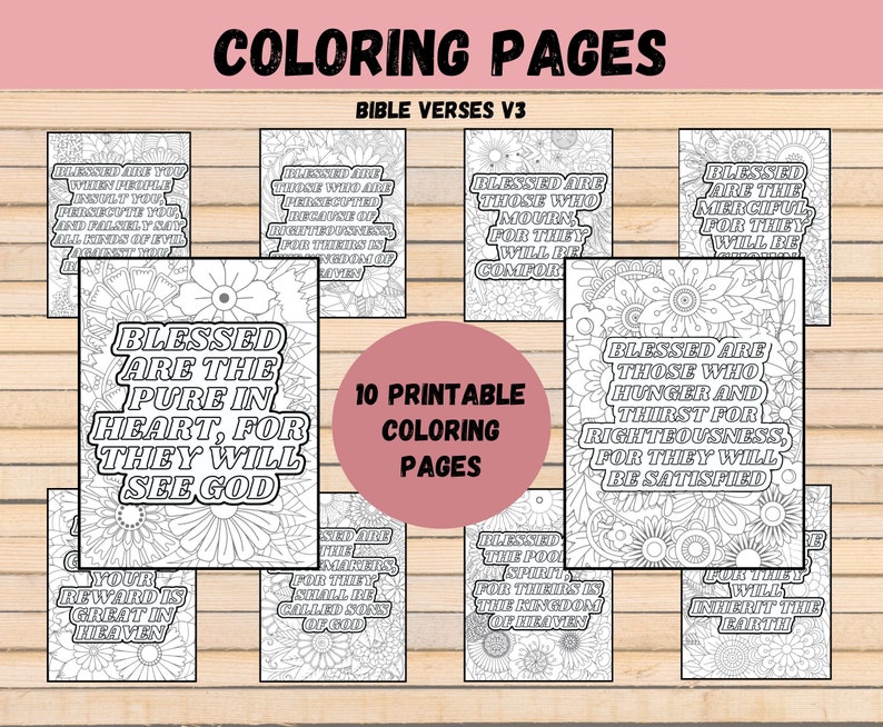 Bible Verse Coloring Book, Printable Beatitudes Coloring Pages, Digital ...