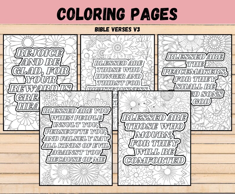 Bible Verse Coloring Book, Printable Beatitudes Coloring Pages, Digital ...