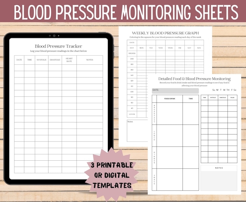 Blood Pressure Tracker Sheet, Printable BP Monitoring, BP Log Book ...