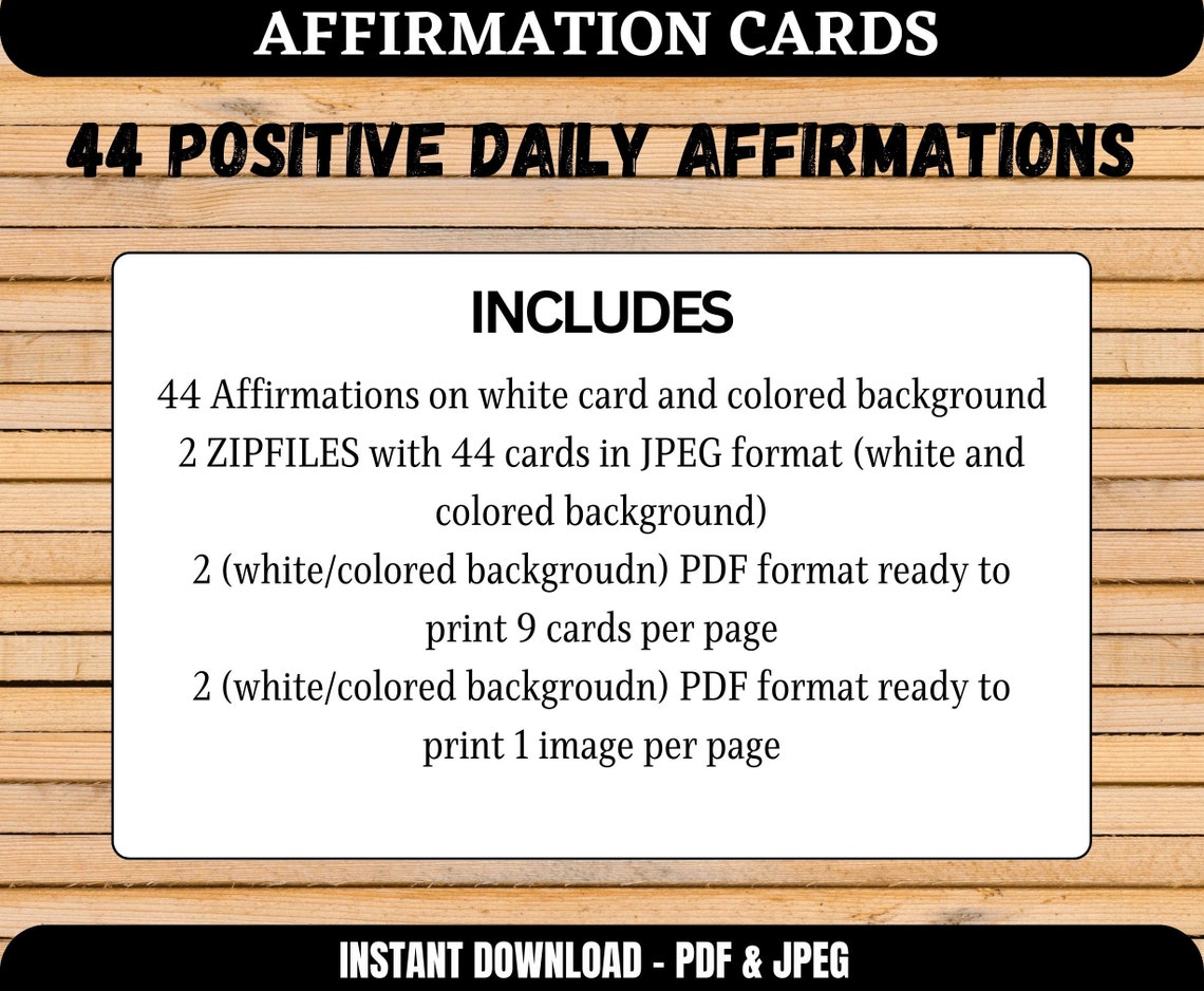 44 Digital Affirmation Cards, Positive Affirmations Deck, Printable ...