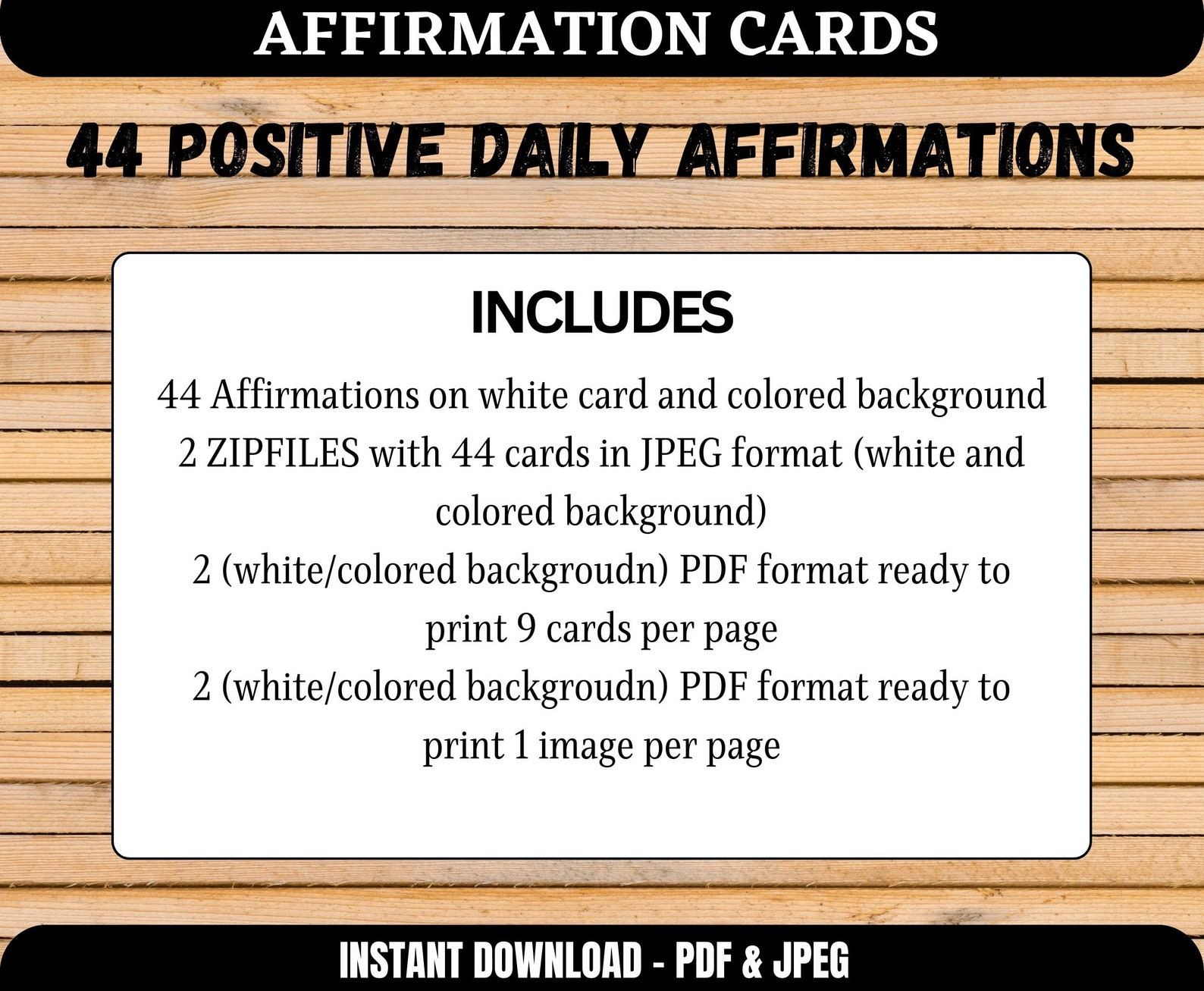 44 Digital Affirmation Cards, Positive Affirmations Deck, Printable ...