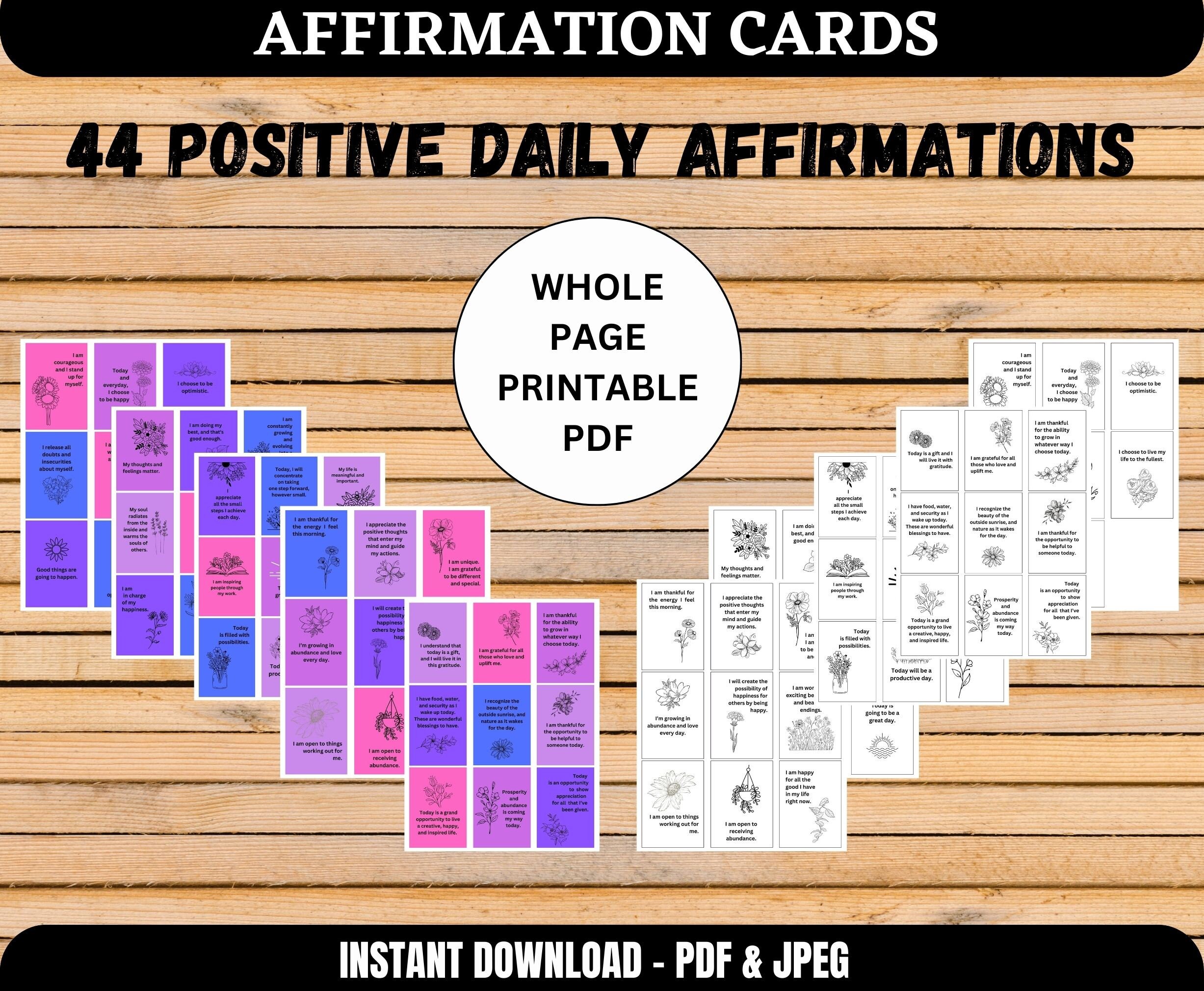 44 Digital Affirmation Cards, Positive Affirmations Deck, Printable ...
