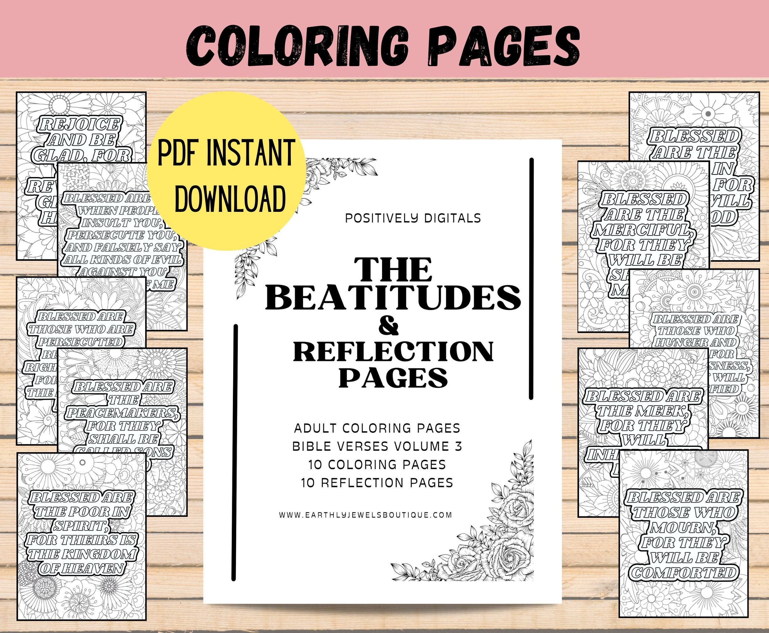 Bible Verse Coloring Book, Printable Beatitudes Coloring Pages, Digital ...