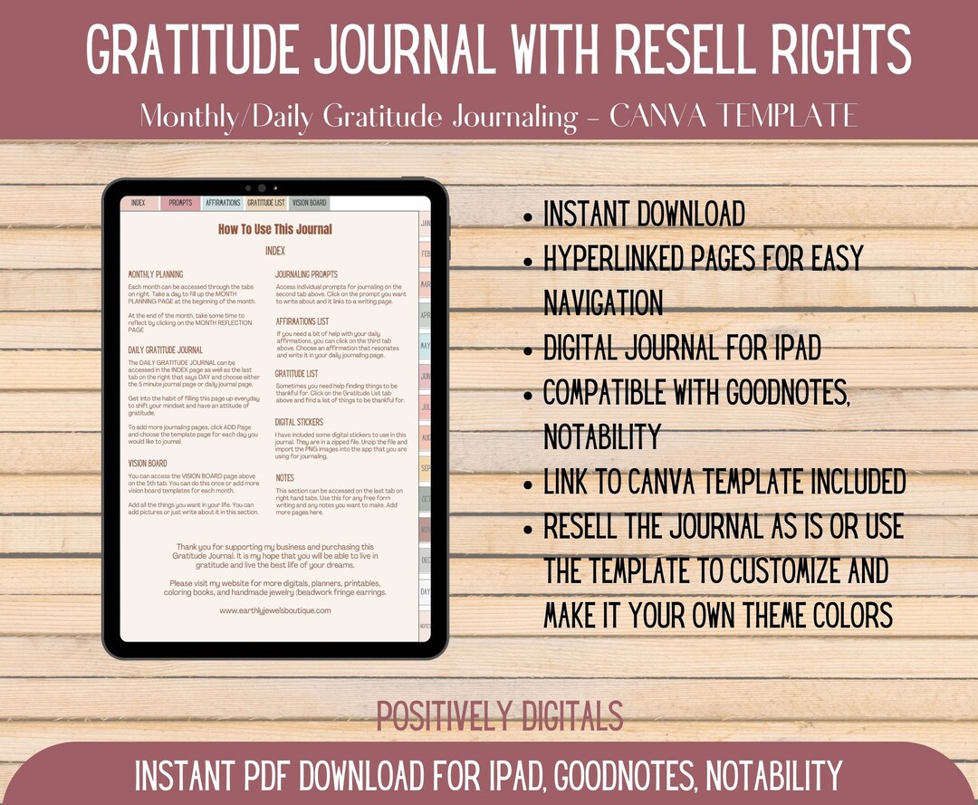 Resellable Digital Gratitude Journal, Daily Gratitude Journal Canva ...