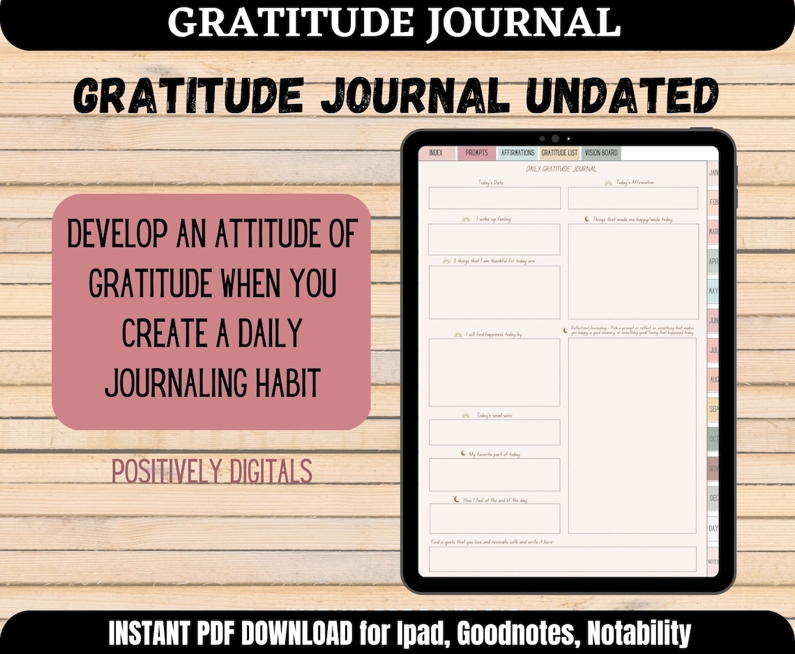 Digital Gratitude Journal, Goodnotes Journal, Daily Gratitude Journal ...