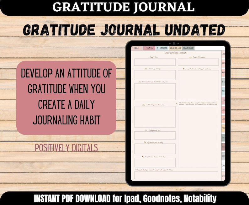 Digital Gratitude Journal, Goodnotes Journal, Daily Gratitude Journal ...