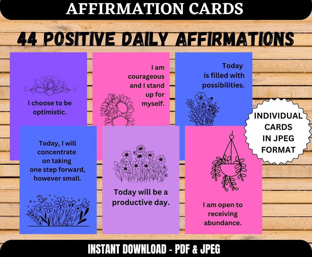 44 Digital Affirmation Cards, Positive Affirmations Deck, Printable ...