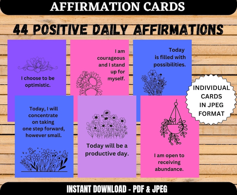 44 Digital Affirmation Cards, Positive Affirmations Deck, Printable ...