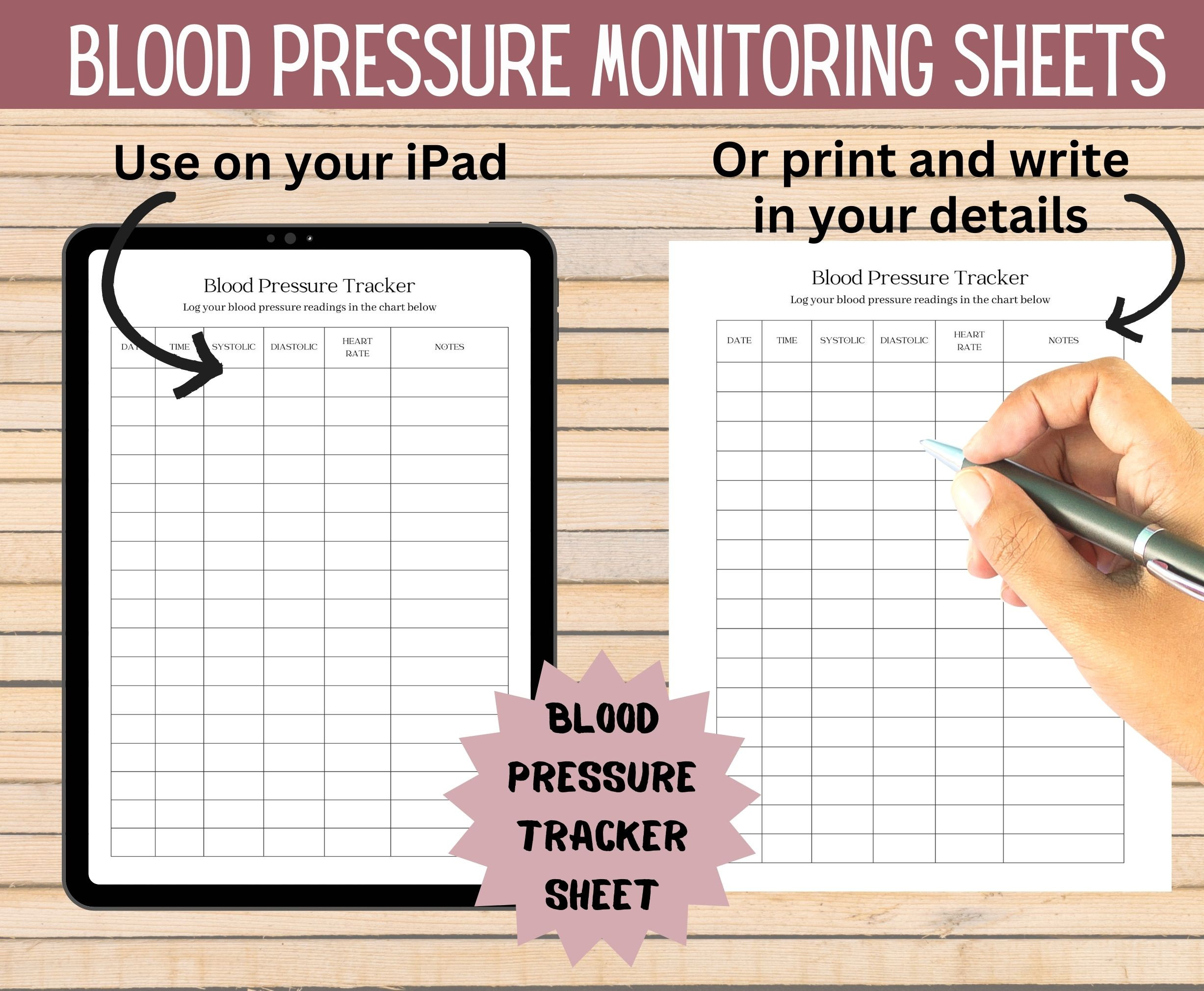 Blood Pressure Tracker Sheet, Printable BP Monitoring, BP Log Book ...