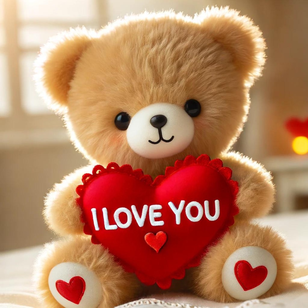 Adorable Teddy Bear Holding Red Heart - Digital Valentine’s Day Card ...