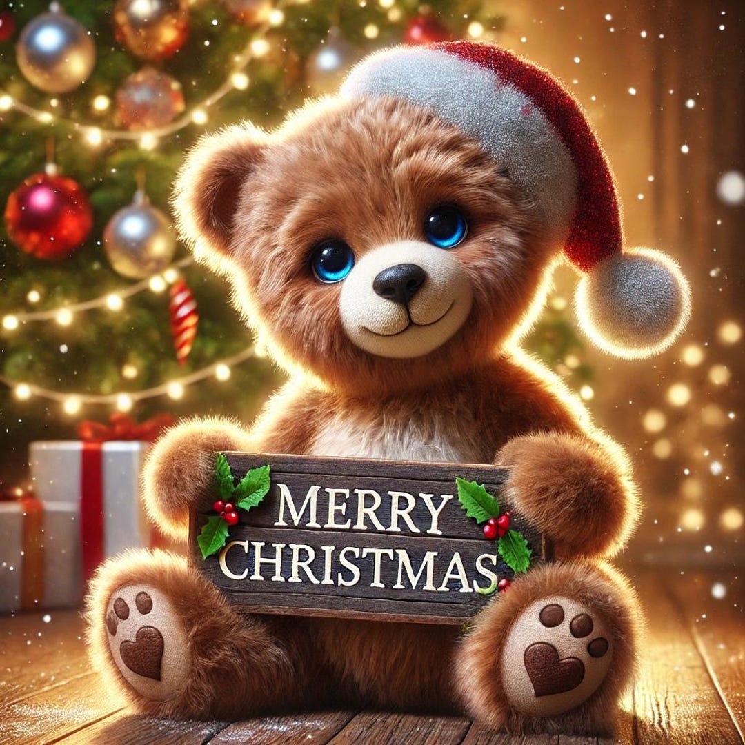 Festive Christmas Teddy Bear Digital Card Teddy Card –instant Download ...