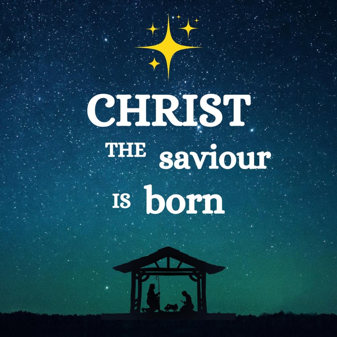 Printable Christmas Card - Christ the Savior is Born - Digital Nativity Scene Card - Religious ...