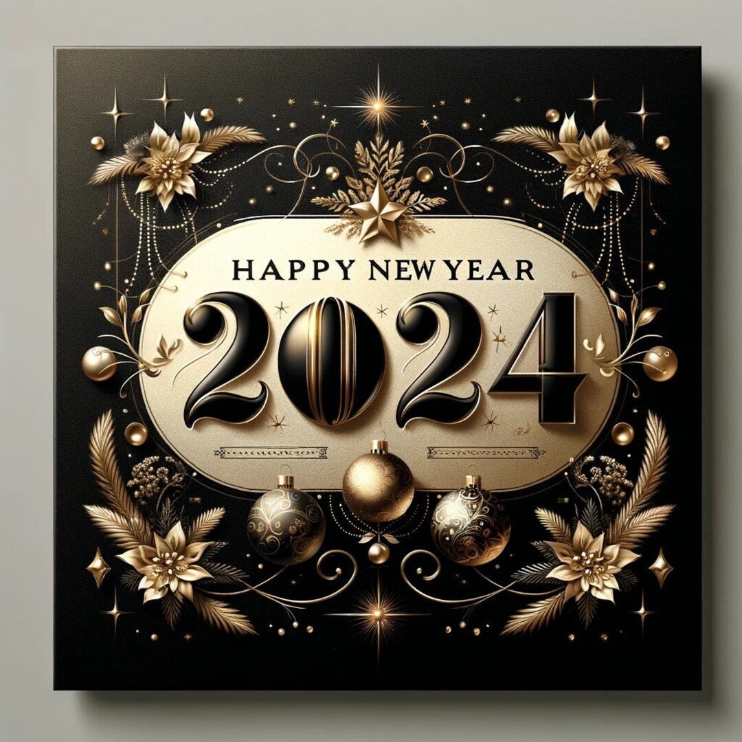 Elegant Gold & Black New Year 2024 Card: Chic Festive Elegance for Celebrations Digital Card - Etsy